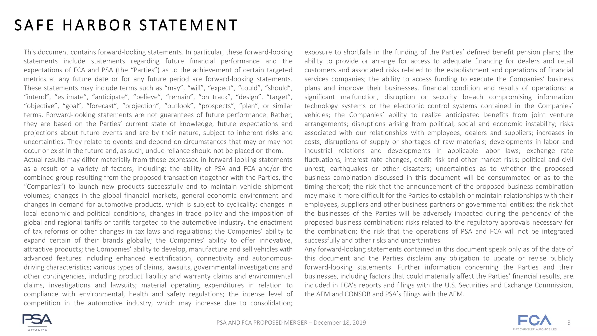 Psa fca proposed merger presentation | PDF