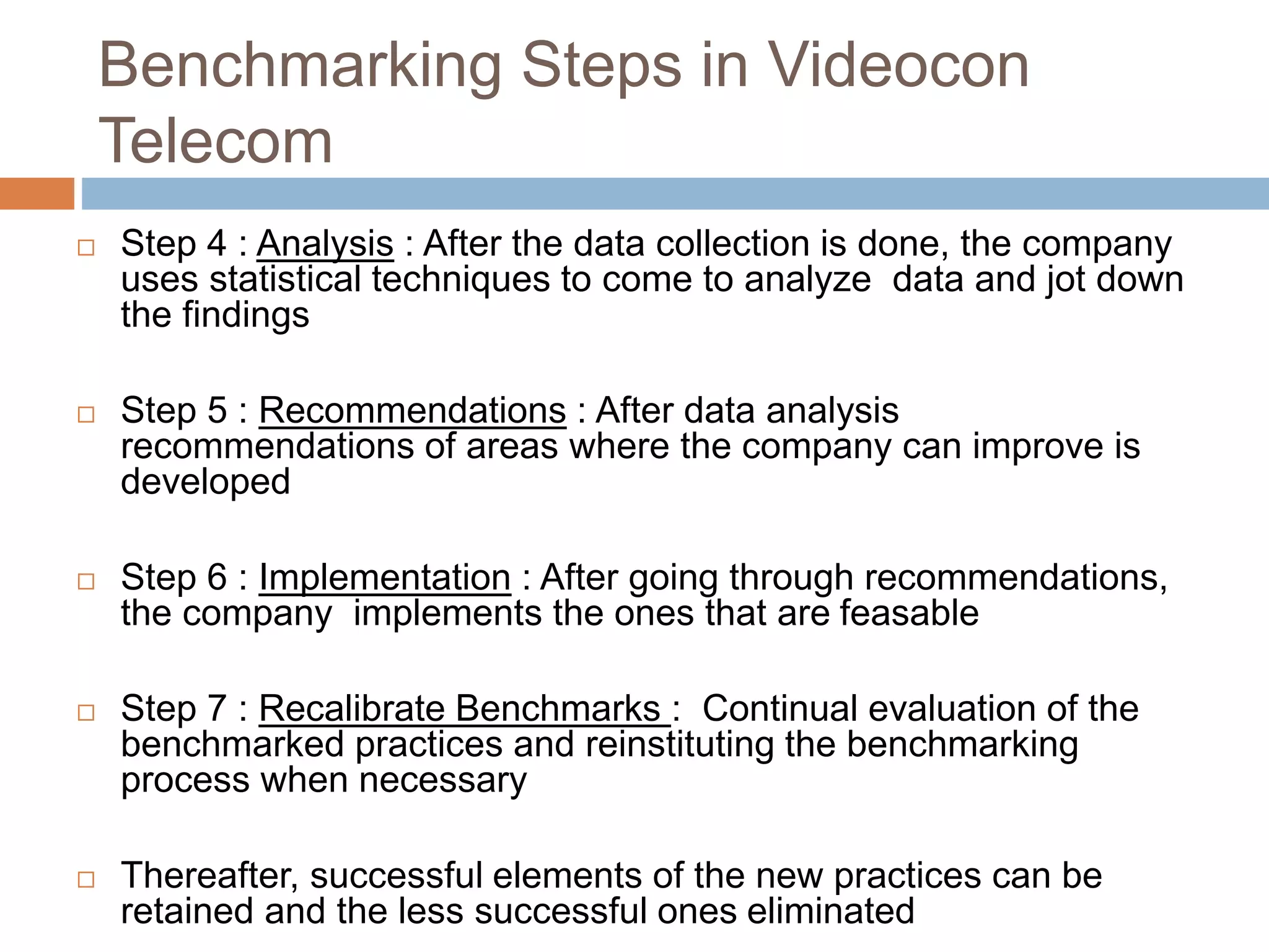Benchmarking in Videocon Telecom | PPT