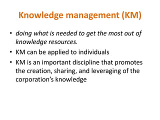 Knowlege Management introduction Chapter 1 | PPTX