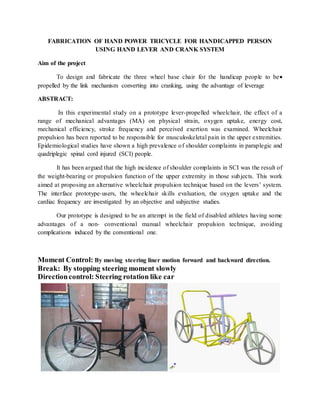 Km172 hand operated tricycle for handicapped people | DOCX | Physical ...