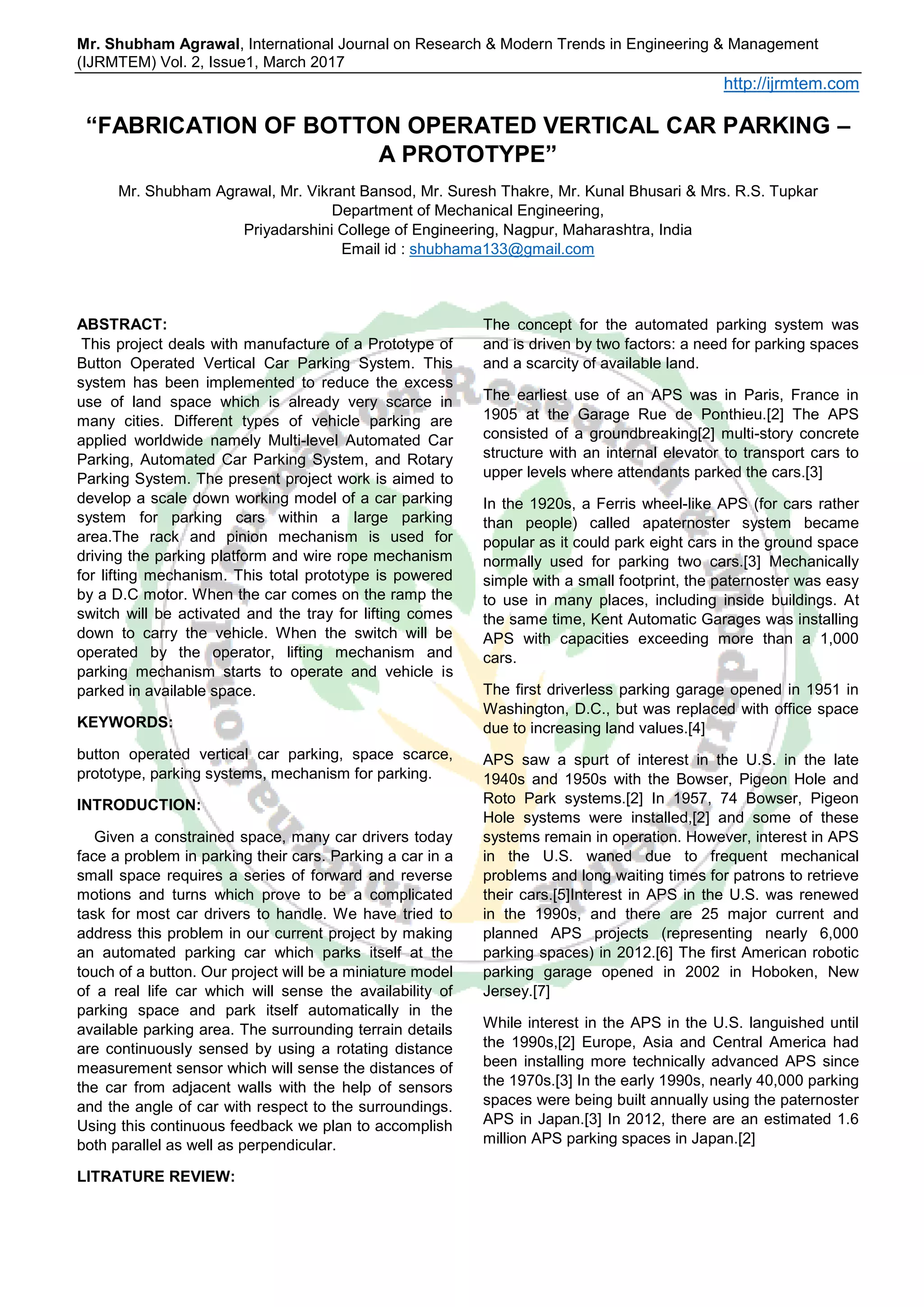 Km247 semi operated vertical car parking prototype system controlling ...