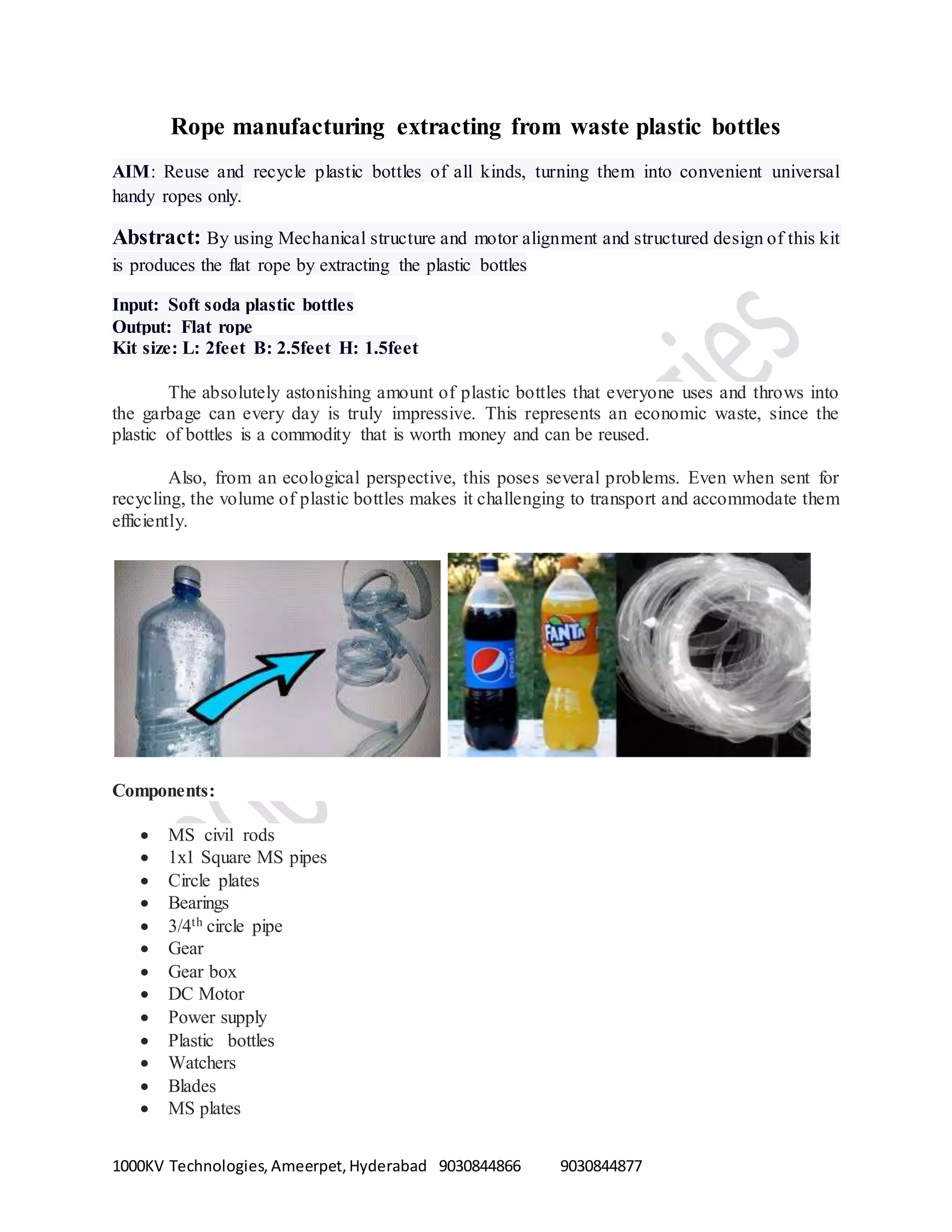 Km249 rope manufacturing extracting from waste plastic bottles | DOCX