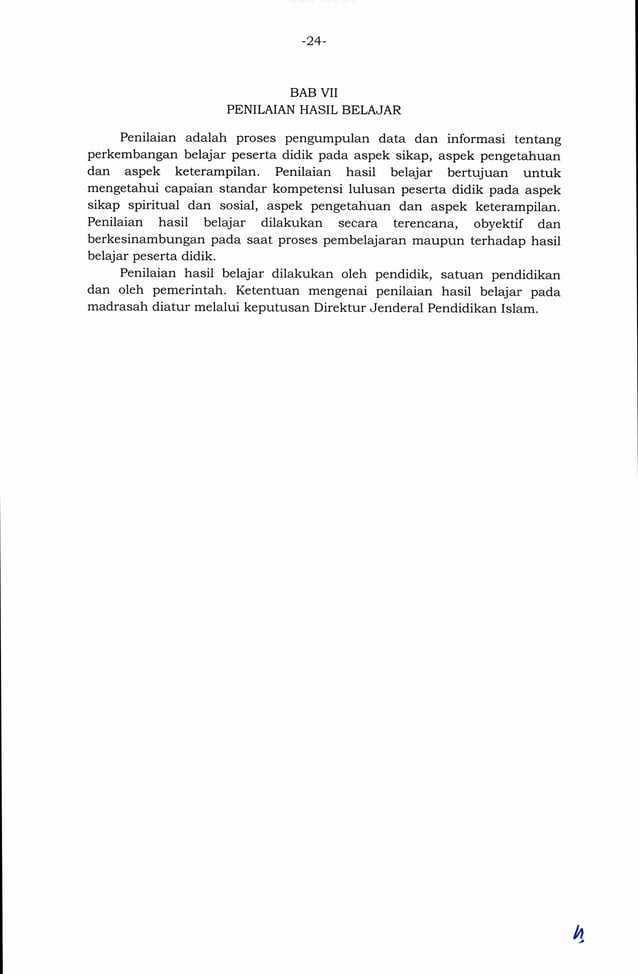 Kma nomor 184 tahun 2019 tentang pedoman implementasi kurikulum pada madrasah | PDF