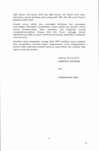 Kma nomor 184 tahun 2019 tentang pedoman implementasi kurikulum pada madrasah | PDF