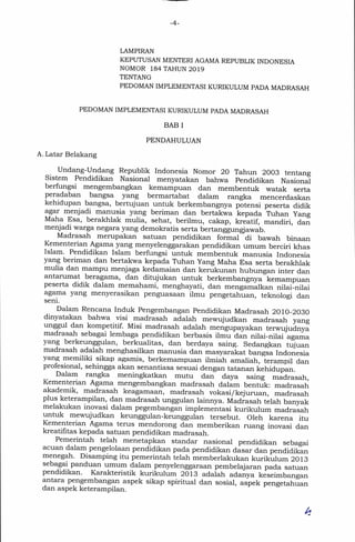 Kma nomor 184 tahun 2019 tentang pedoman implementasi kurikulum pada madrasah | PDF