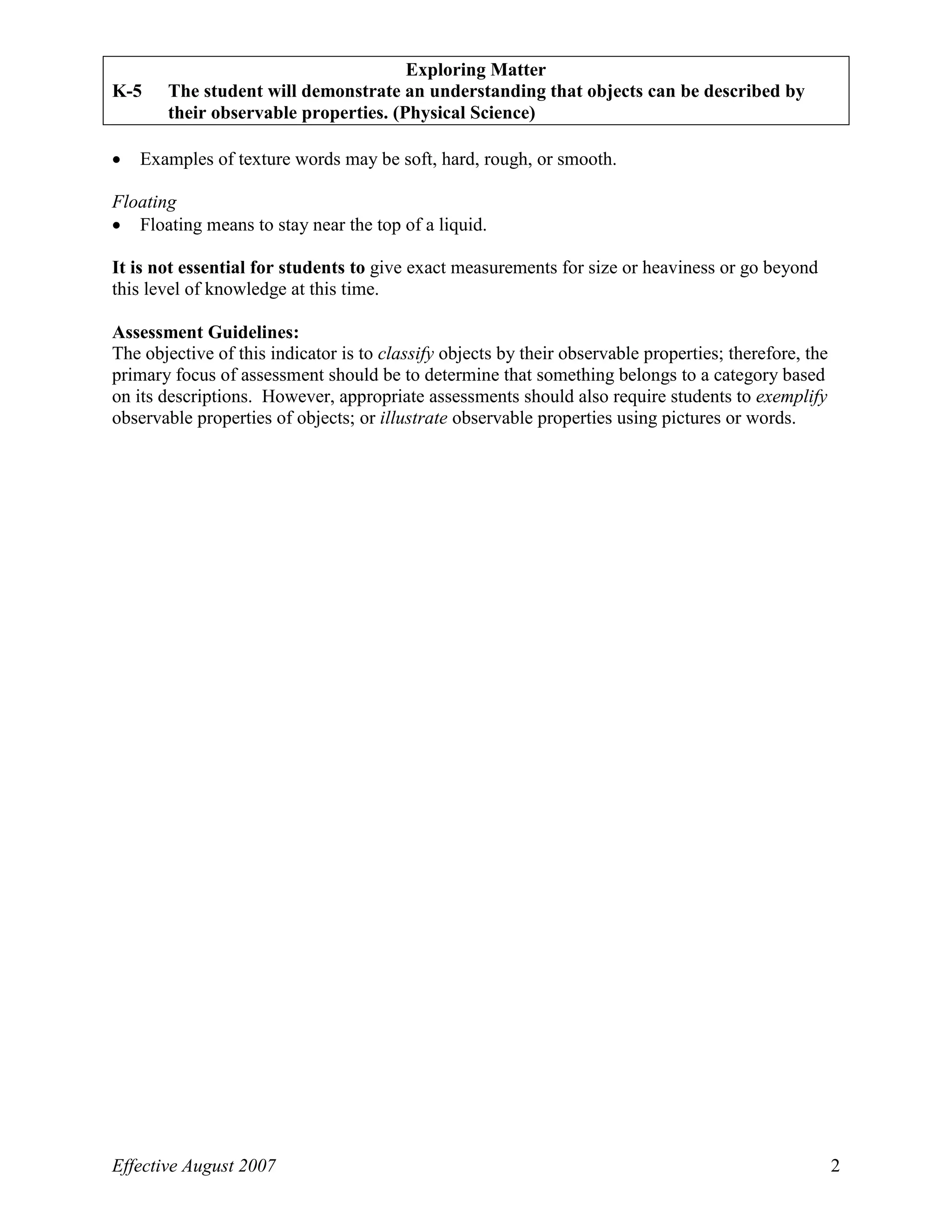 Kindergarten - Science - Matter | PDF
