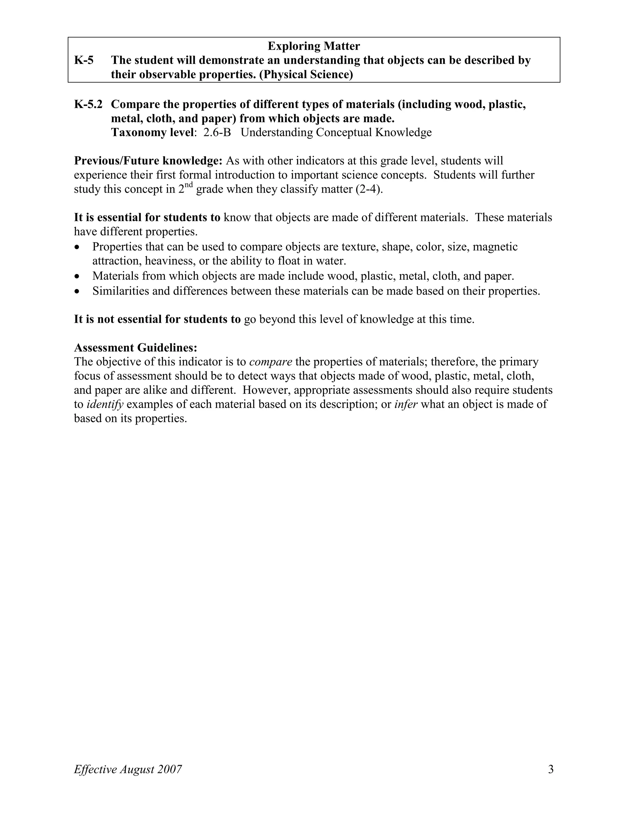 Kindergarten - Science - Matter | PDF