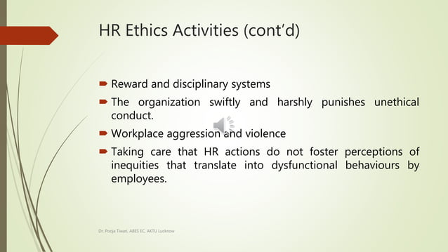 KMB 202 (HRM), Ethics at work unit 5 | PPTX