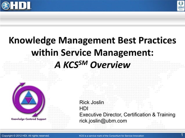 Knowledge Management Best Practices within Service Management | PPT