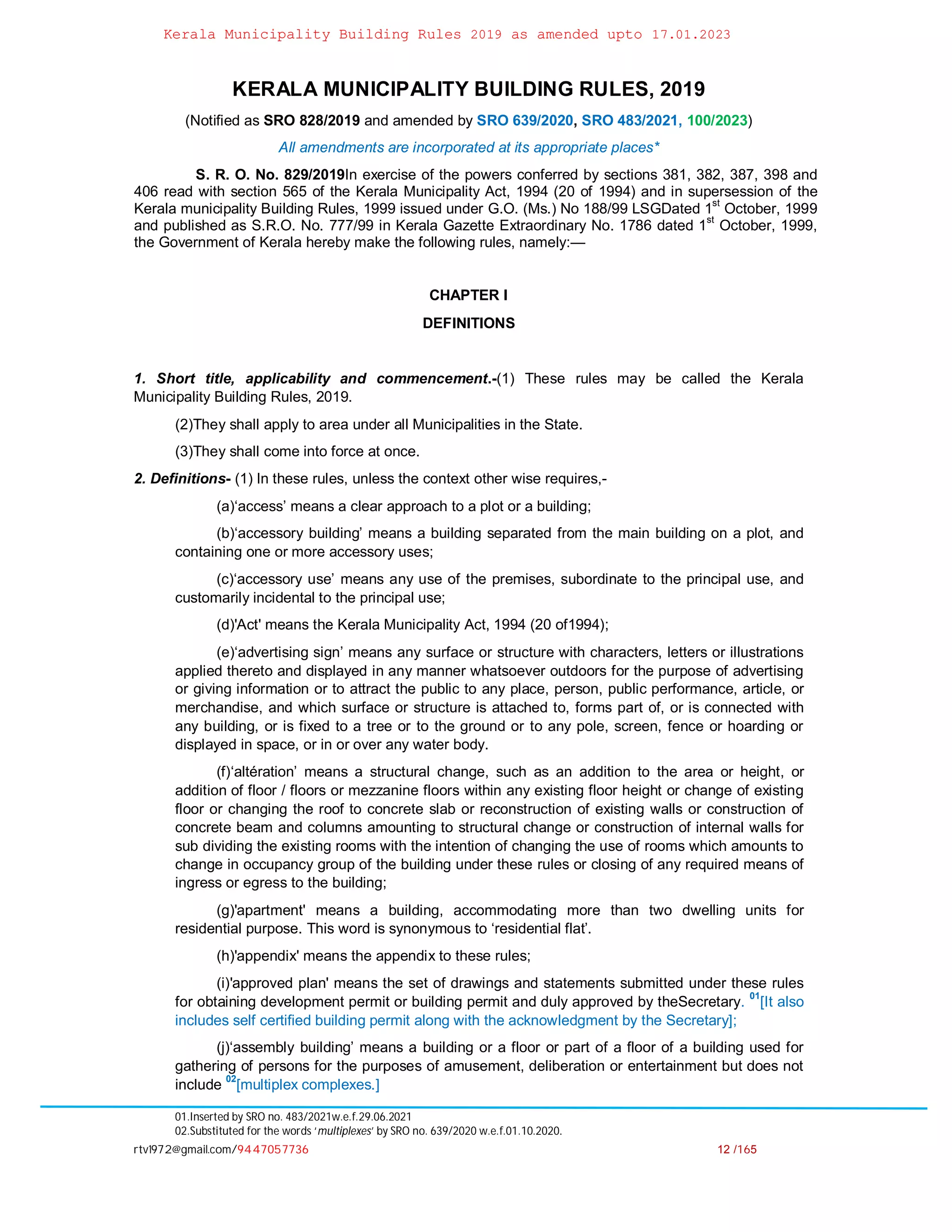 KMBR 2019 amended upto 17.01.23.pdf- Kerala municipal building rules ...