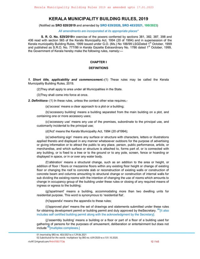 KMBR 2019 amended upto 17.01.23.pdf- Kerala municipal building rules ...