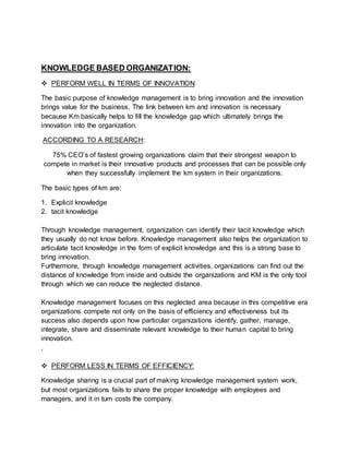 PERFORMANCE OF KNOWLEDGE BASED ORGANIZATION & THEIR AUDITING METHODS | DOCX