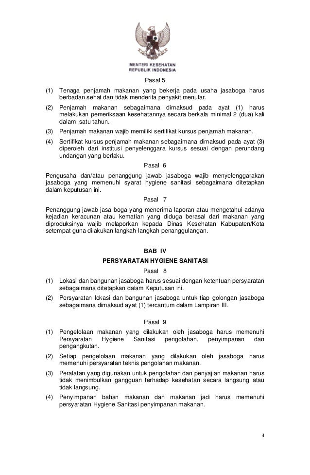 Kmk no. 715 ttg persyaratan hygiene sanitasi jasaboga | PDF
