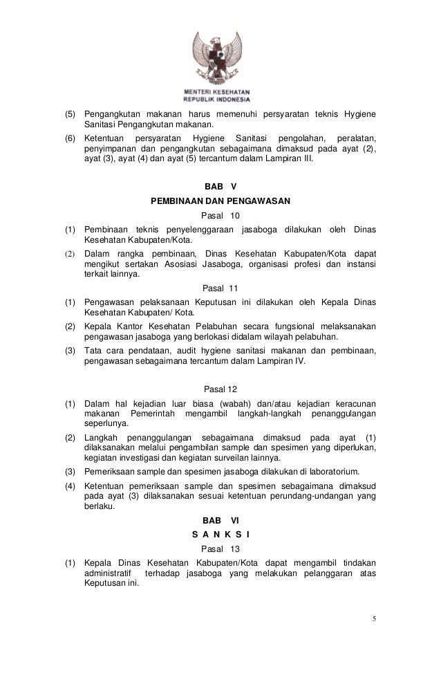 Kmk no. 715 ttg persyaratan hygiene sanitasi jasaboga | PDF