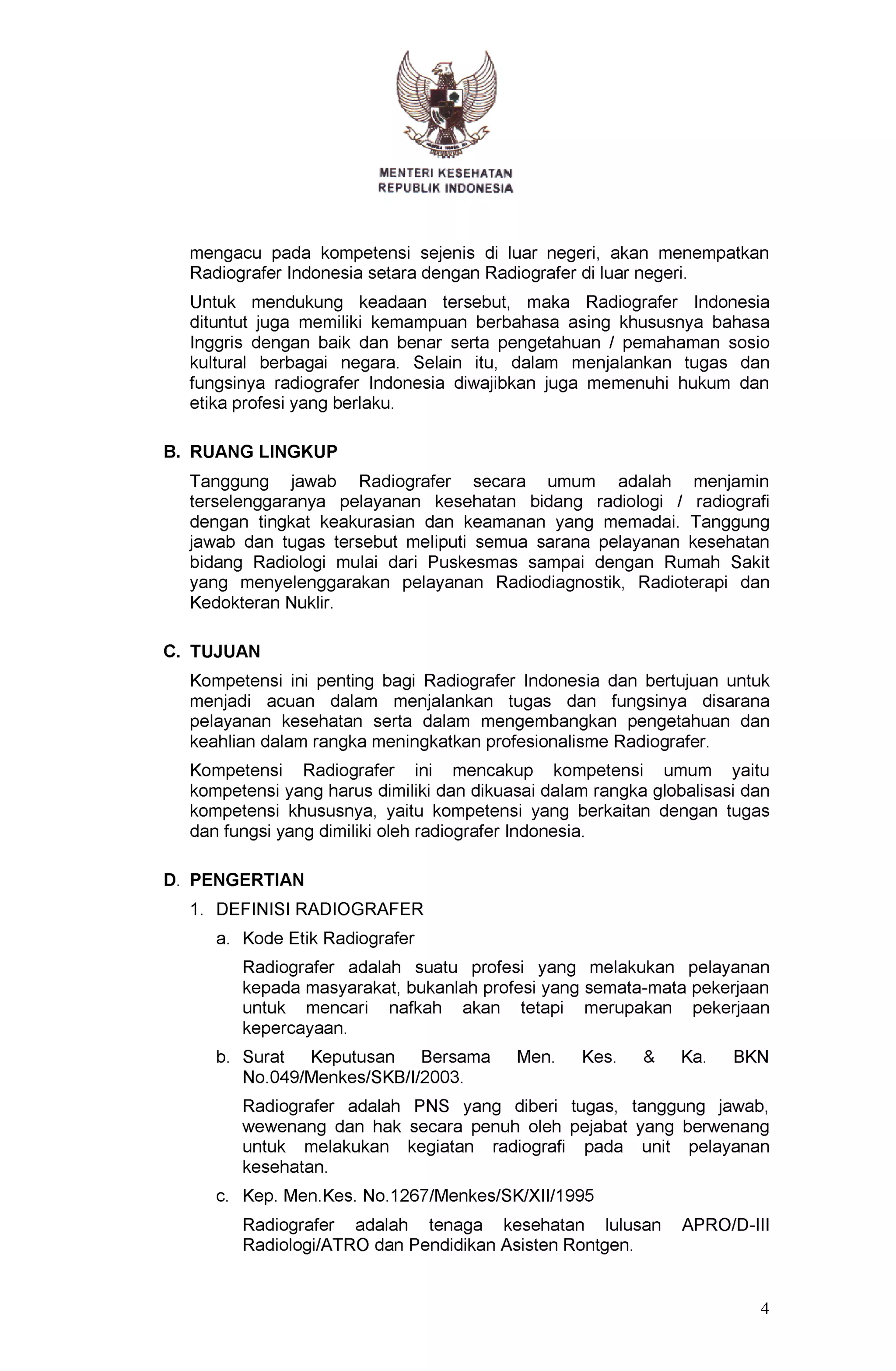 KEMENKES no. 375 TENTANG STANDAR PROFESI RADIOGRAFER 2007 | PDF