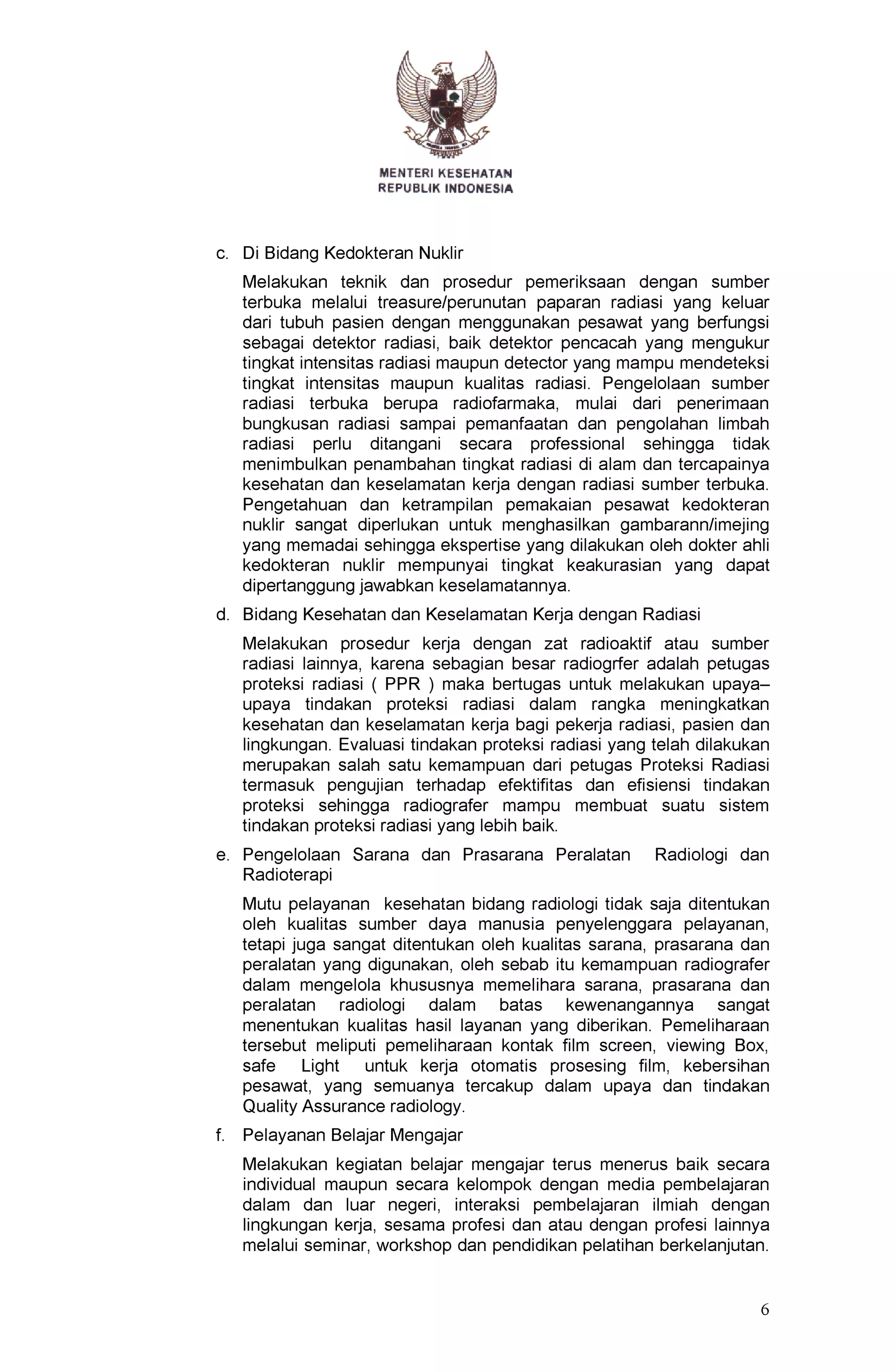 KEMENKES no. 375 TENTANG STANDAR PROFESI RADIOGRAFER 2007 | PDF