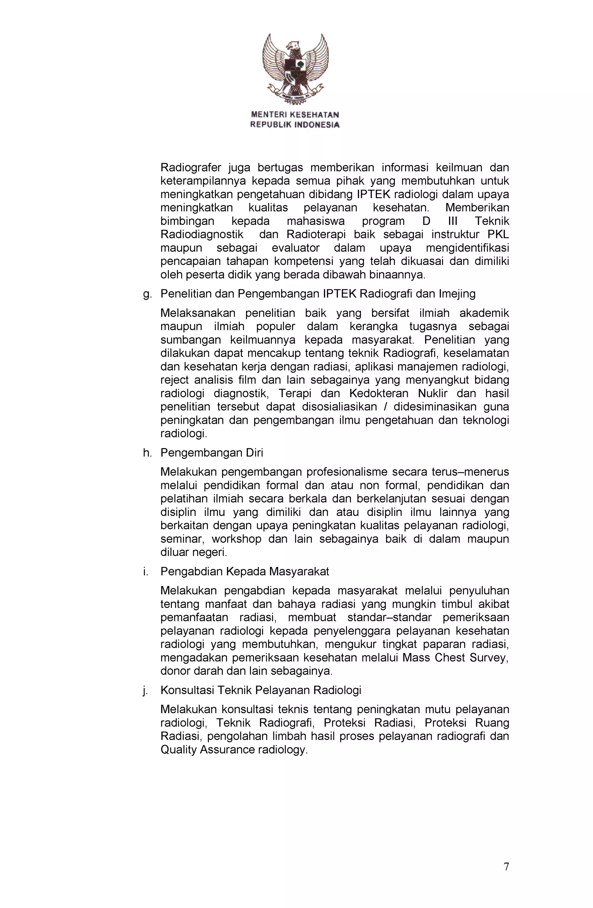 KEMENKES no. 375 TENTANG STANDAR PROFESI RADIOGRAFER 2007 | PDF