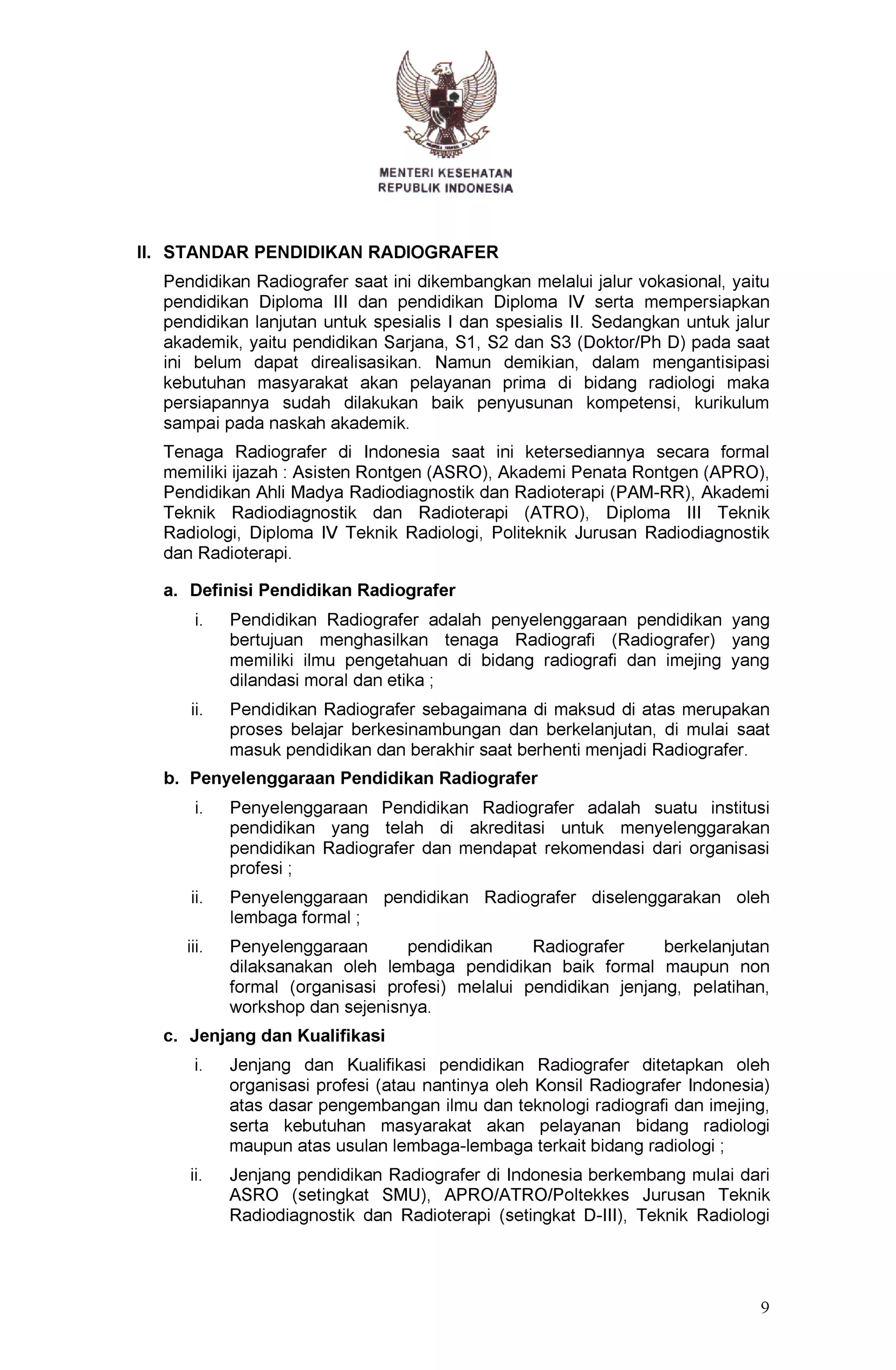 KEMENKES no. 375 TENTANG STANDAR PROFESI RADIOGRAFER 2007 | PDF