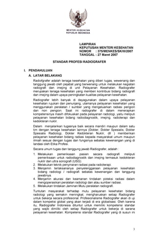 KEMENKES no. 375 TENTANG STANDAR PROFESI RADIOGRAFER 2007 | PDF