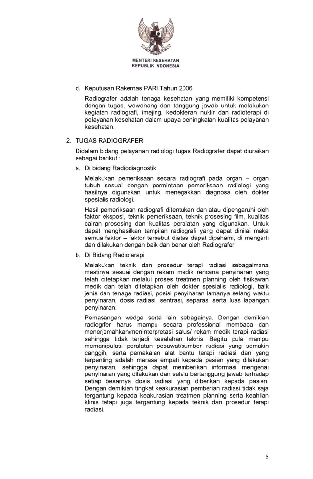 KEMENKES no. 375 TENTANG STANDAR PROFESI RADIOGRAFER 2007 | PDF