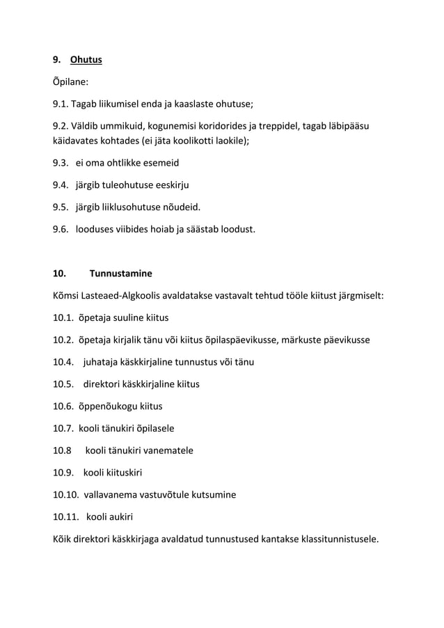 Kõmsi kooli kodukord | PDF