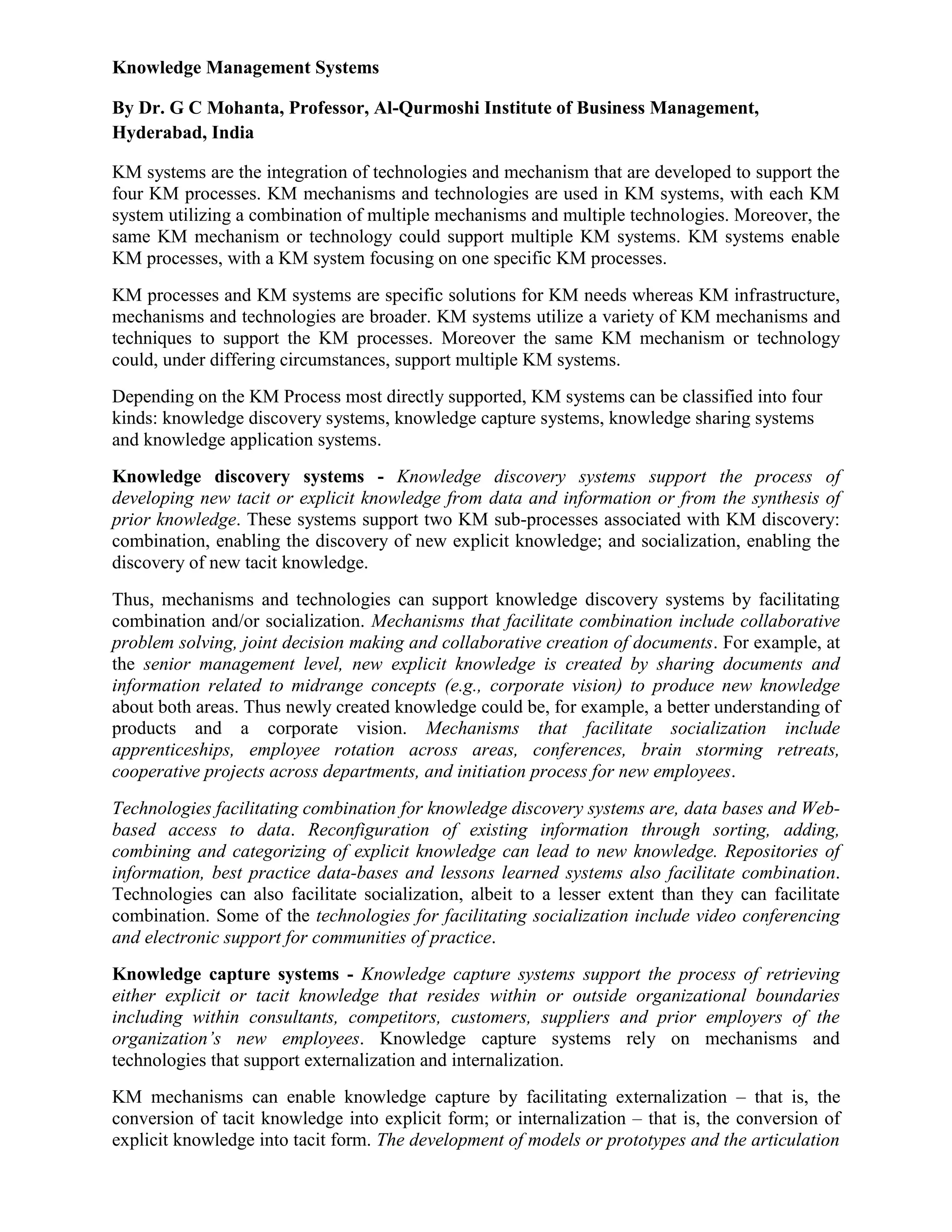 Knowledge Management Systems | DOCX