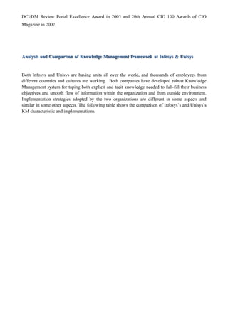 Knowledge Management at Infosys and Unisys : A Comparison | DOC