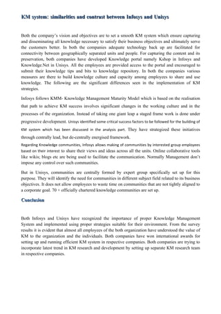 Knowledge Management at Infosys and Unisys : A Comparison | DOC