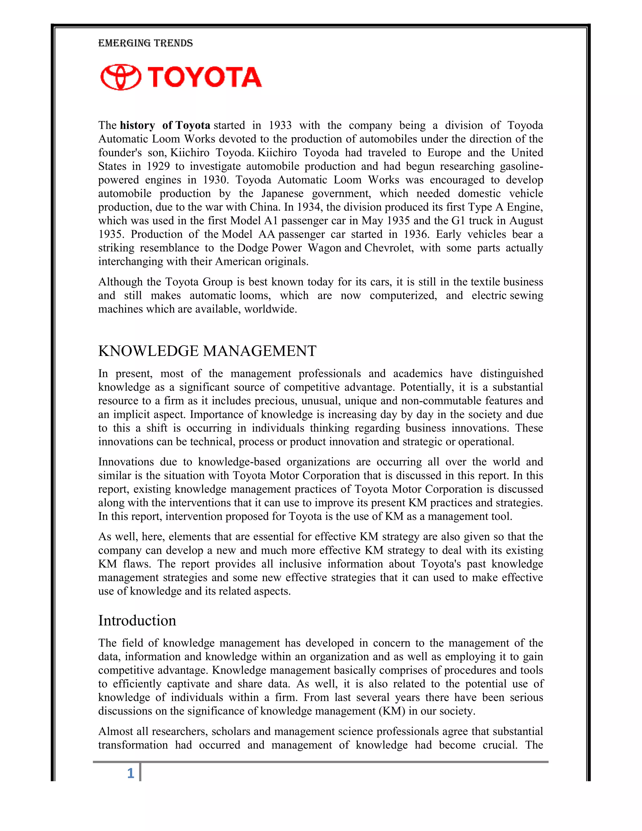 Knowledge management and talent management at TOYOTA | PDF