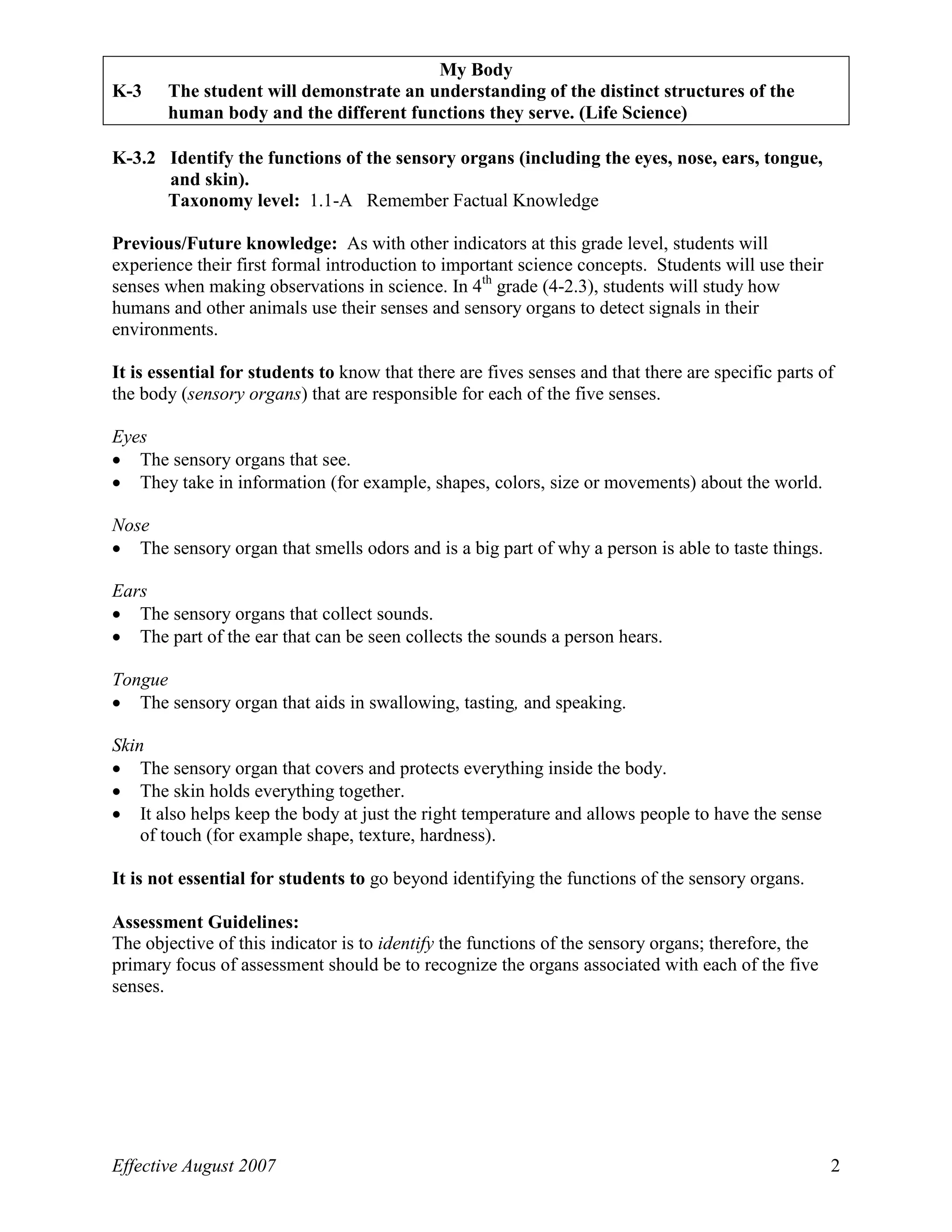 Kindergarten - Science - My Body | PDF