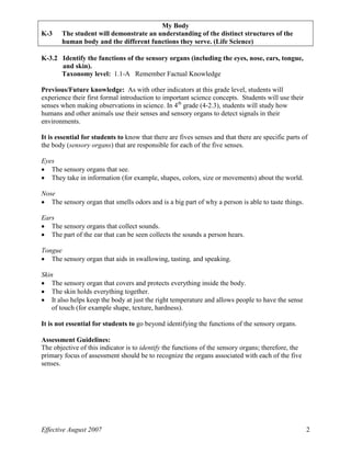 Kindergarten - Science - My Body | PDF