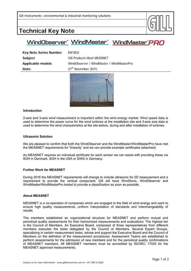 GILL Instruments' and MEASNET - WindObserver, WindMaster, WindMaster ...