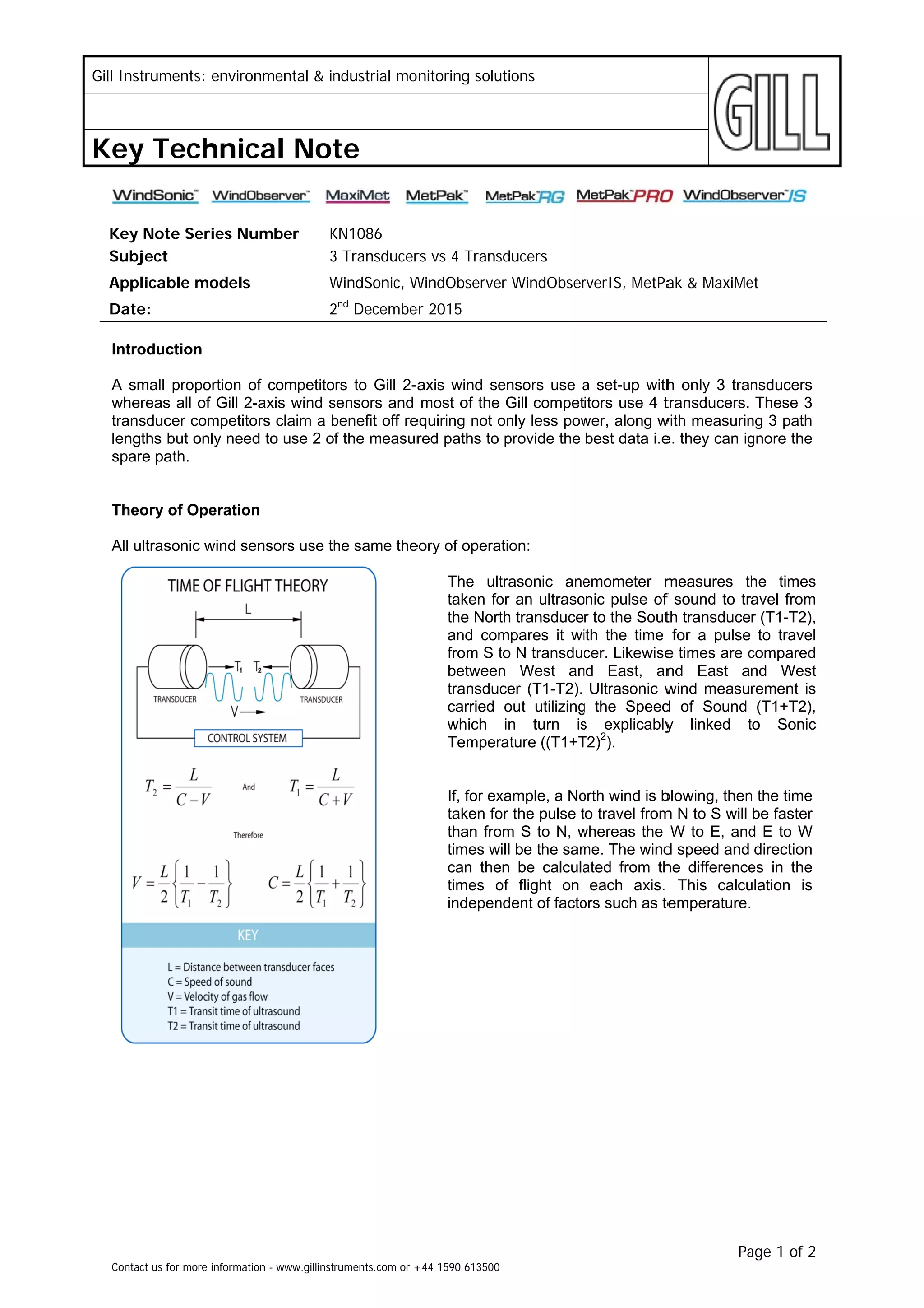 Ultrasonic Anemometers, theory of operation and 3 vs. 4 transducers | PDF