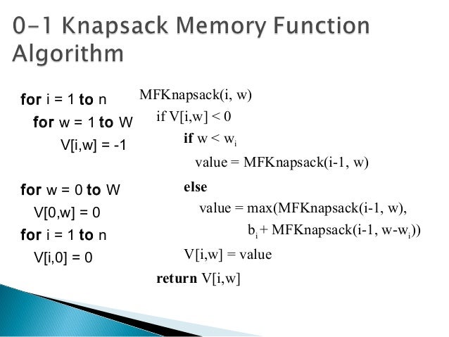 Knapsack Problem And Memory Function 