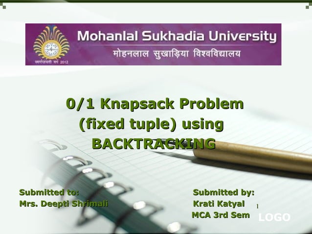 Knapsack problem using fixed tuple | PPT | Programming Languages | Computing