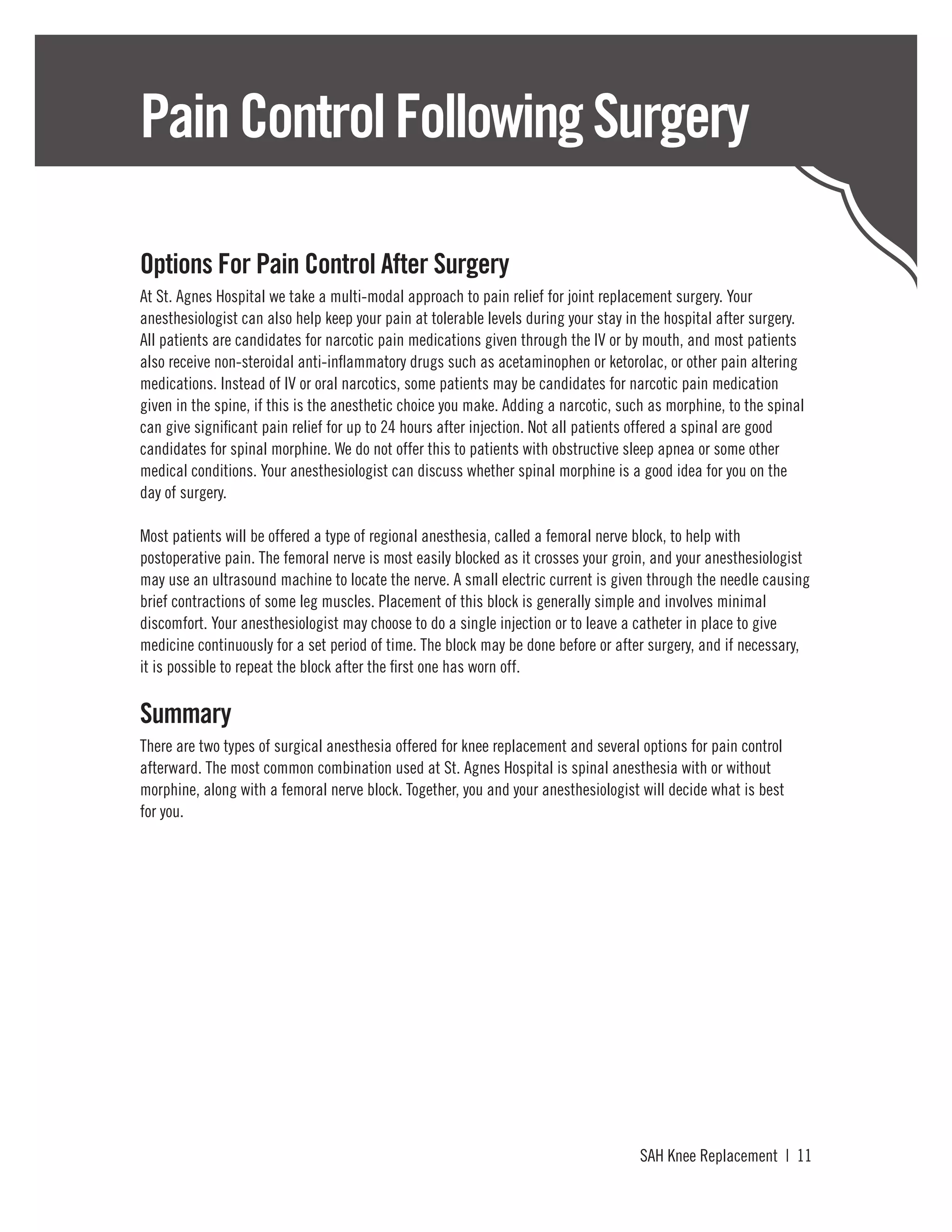 A Patient's Guide to Knee Replacement Surgery: St. Agnes Hospital | PDF