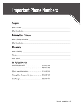 A Patient's Guide to Knee Replacement Surgery: St. Agnes Hospital | PDF