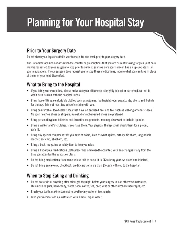 A Patient's Guide to Knee Replacement Surgery: St. Agnes Hospital | PDF