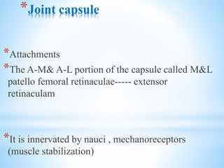Knee joint anatomy, biomechanics, pathomechanics and assessment | PPTX