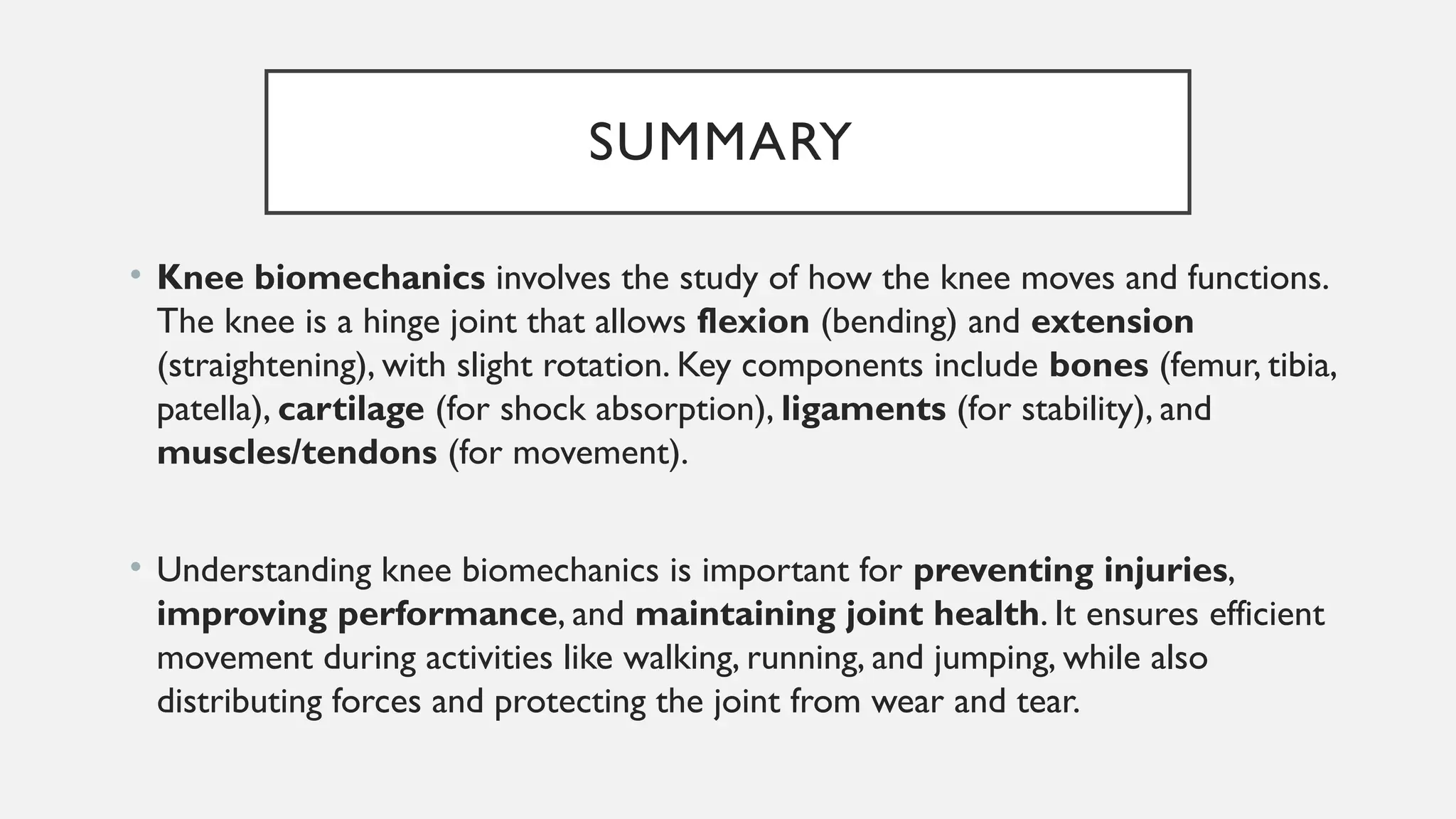 Knee Joint Biomechanics - Orthopedics JPMC, KHI | PPTX