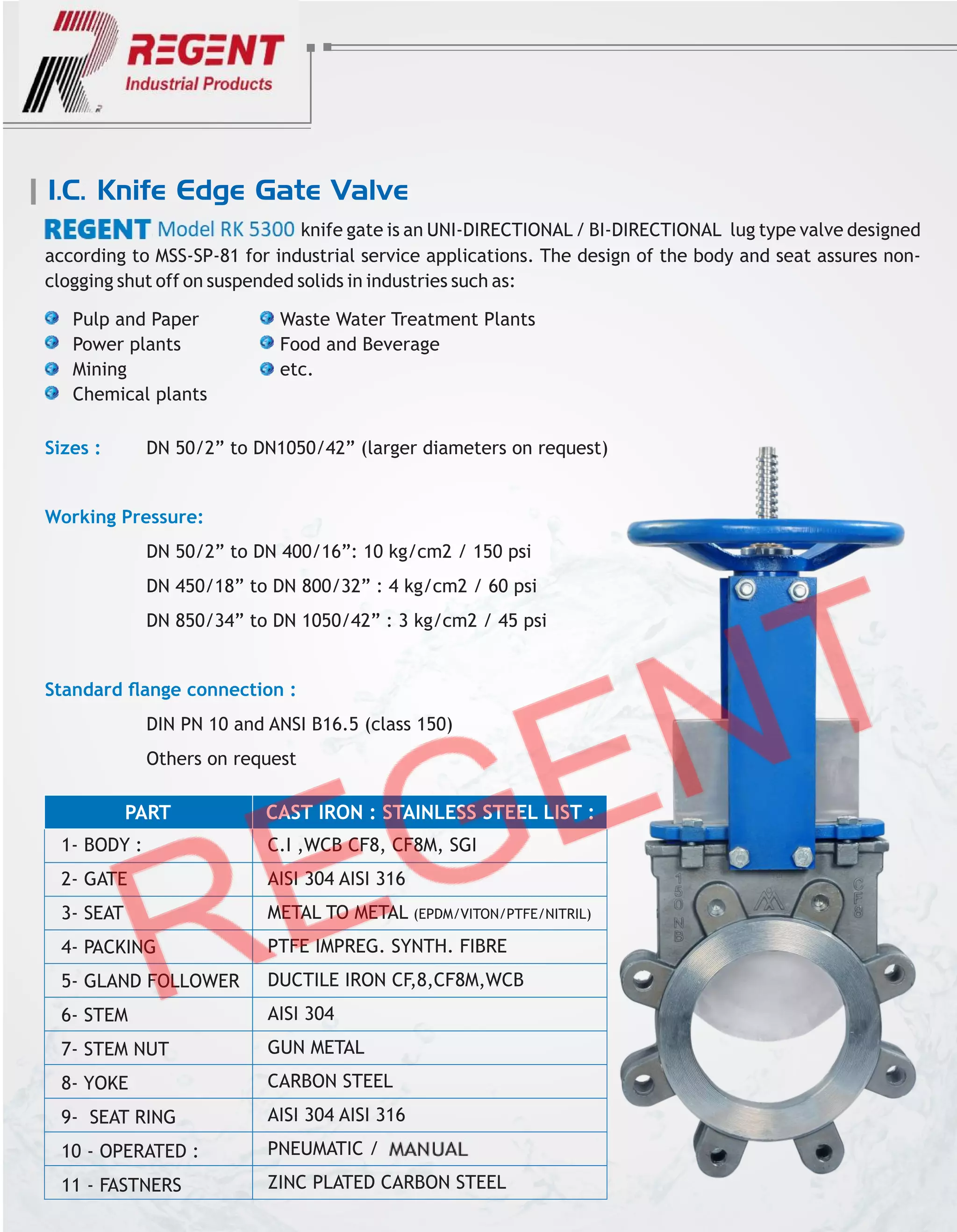 Knife edge gate valve regent industrial products ahmedabad | PDF
