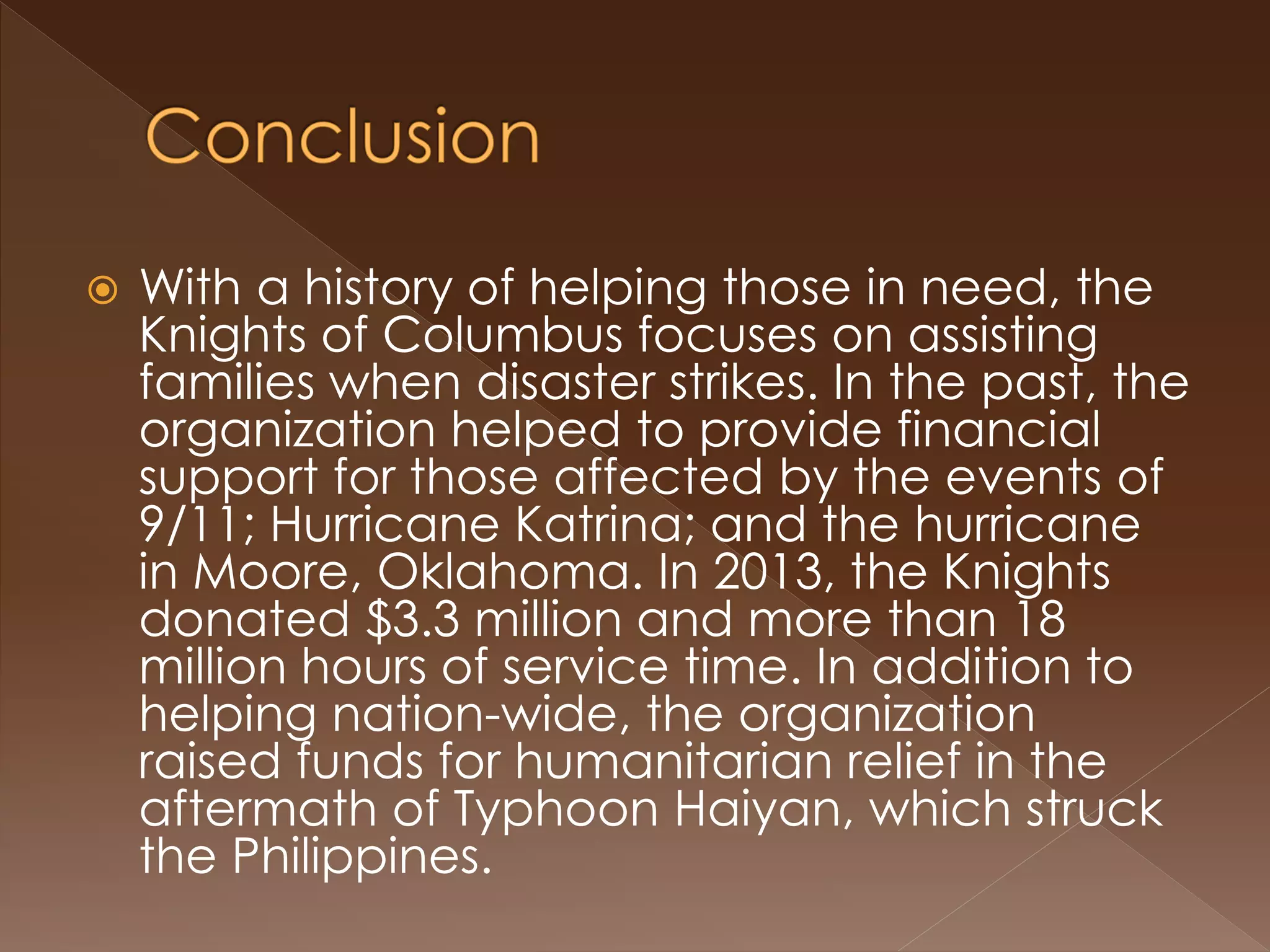 Knights of Columbus Helps Families Affected by Disasters | PPTX