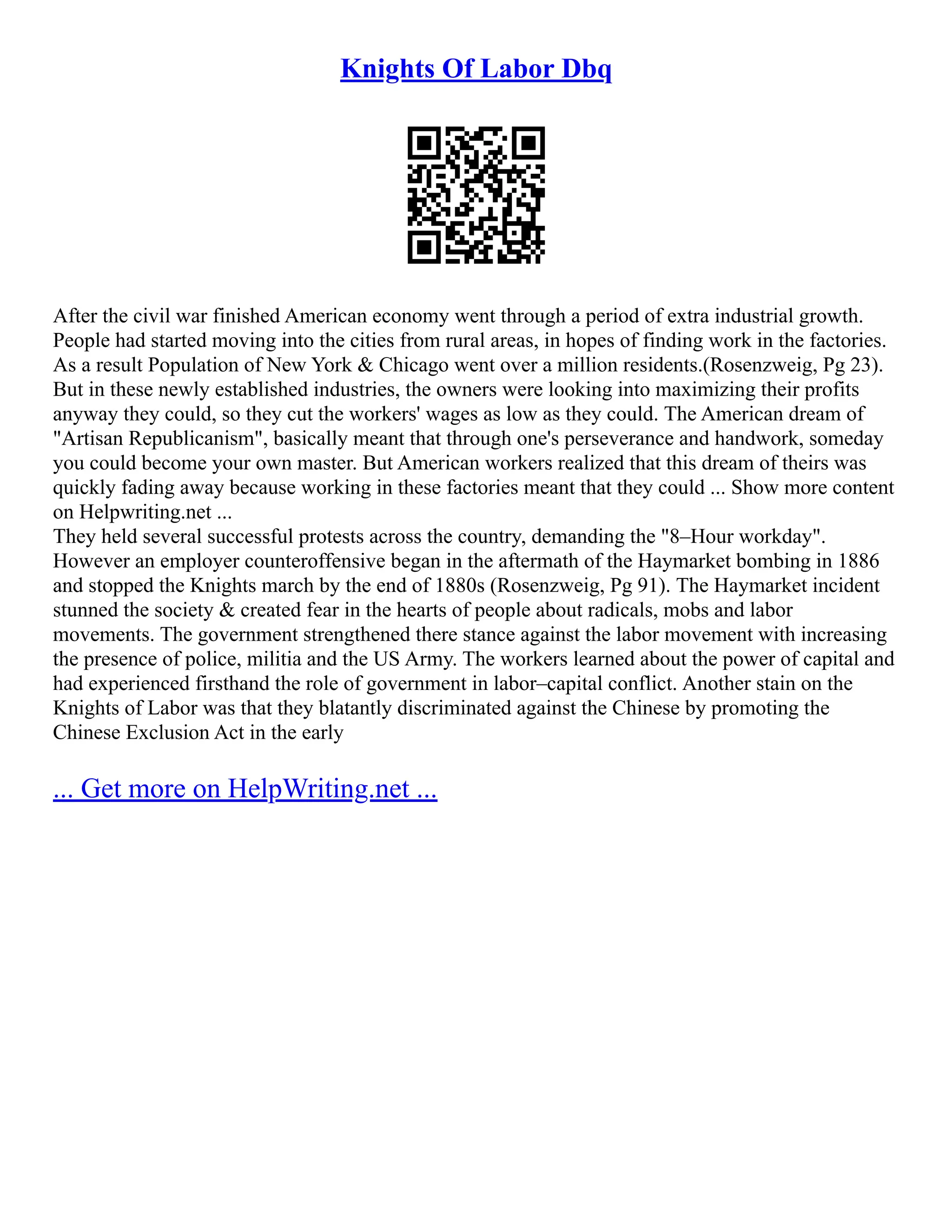 Knights Of Labor Dbq | PDF