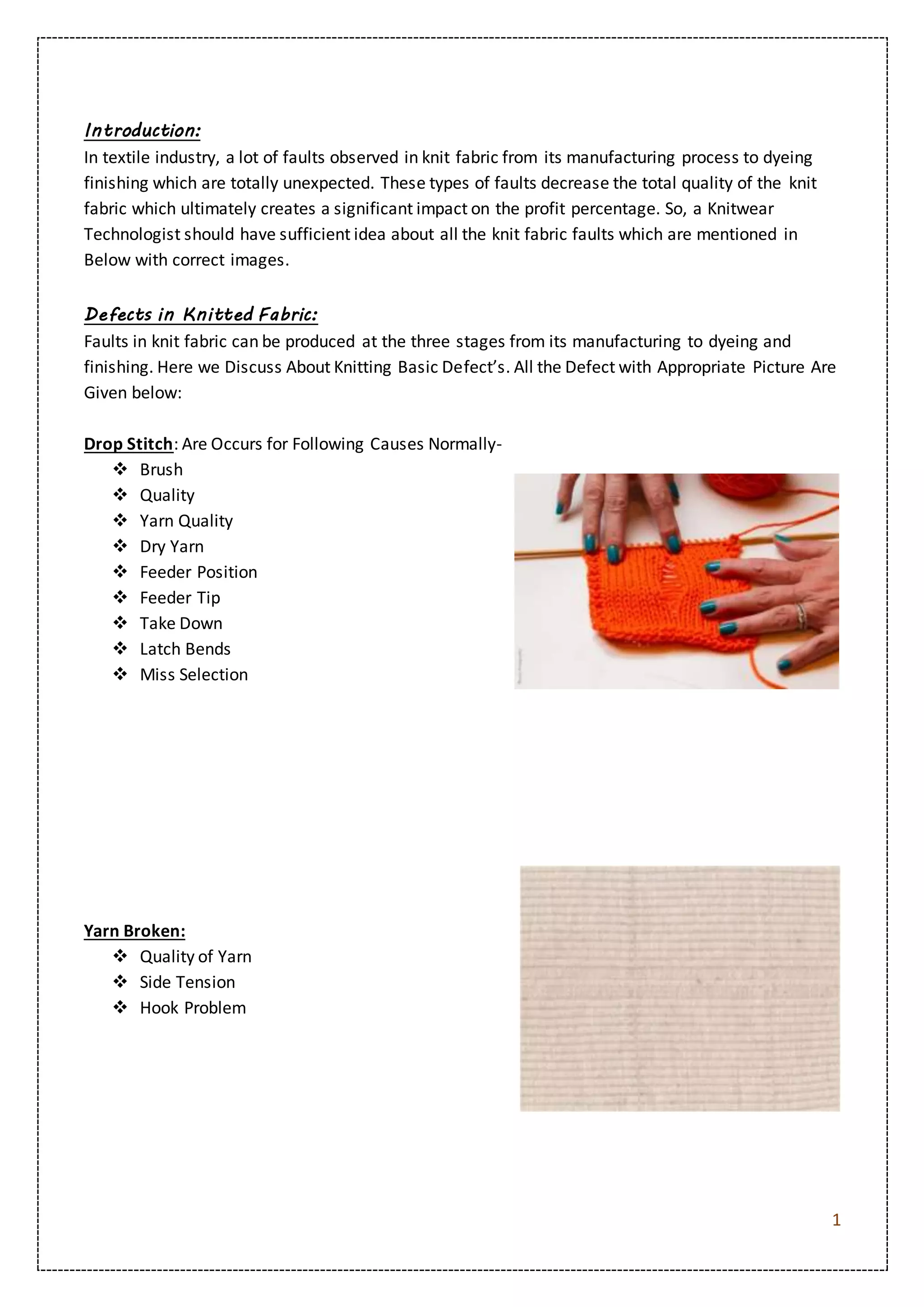 Knit and sewing defects | DOCX