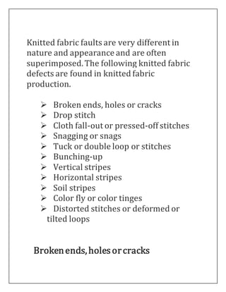 Knitting and knit wear design-fabric defcts | PDF