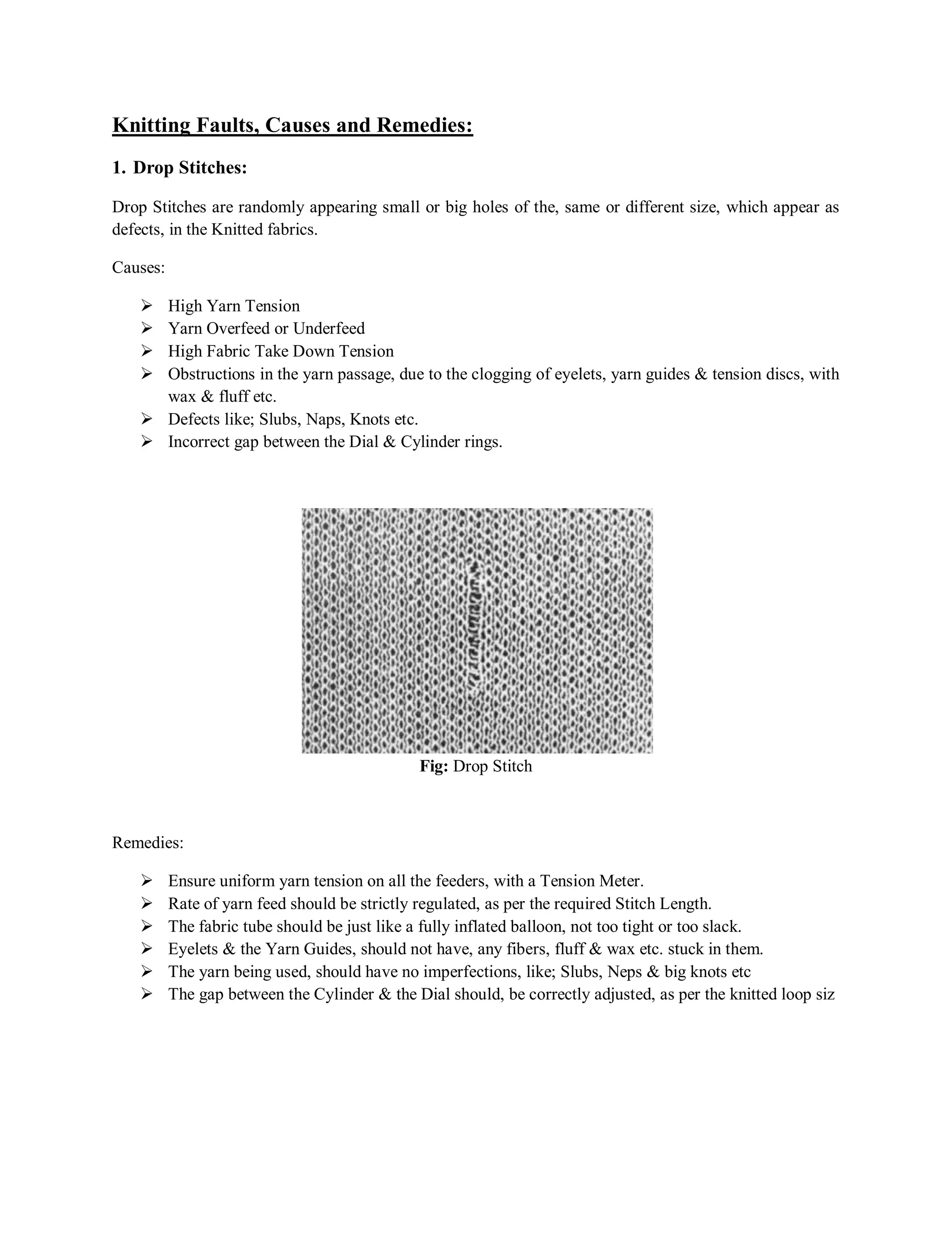 Study on Different Types of Knitting Faults, Causes and Remedies of ...