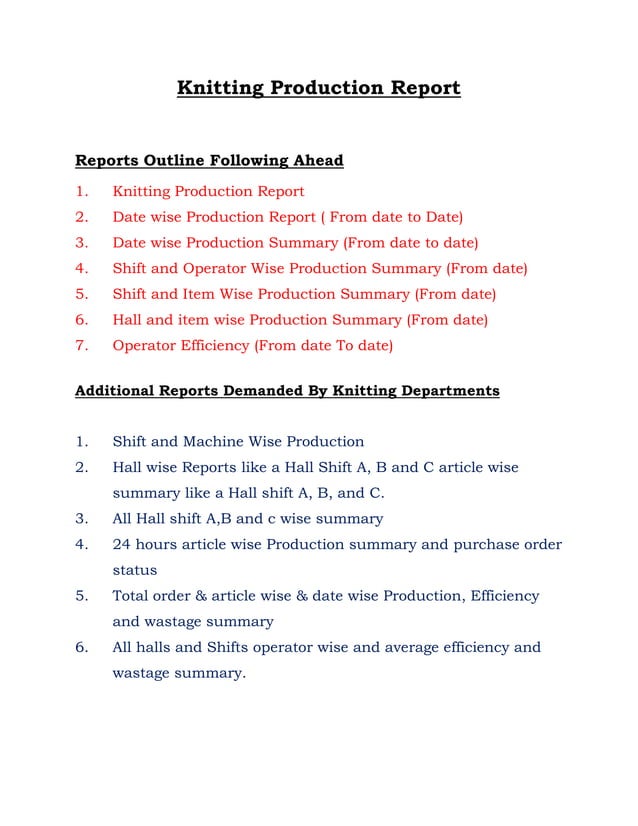 Knitting production report | DOCX