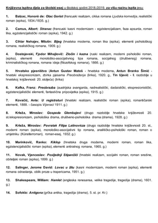 Knjizevna djela esej_vrste_godine_objavljivanja_knjizevnosti_2018_2019 ...