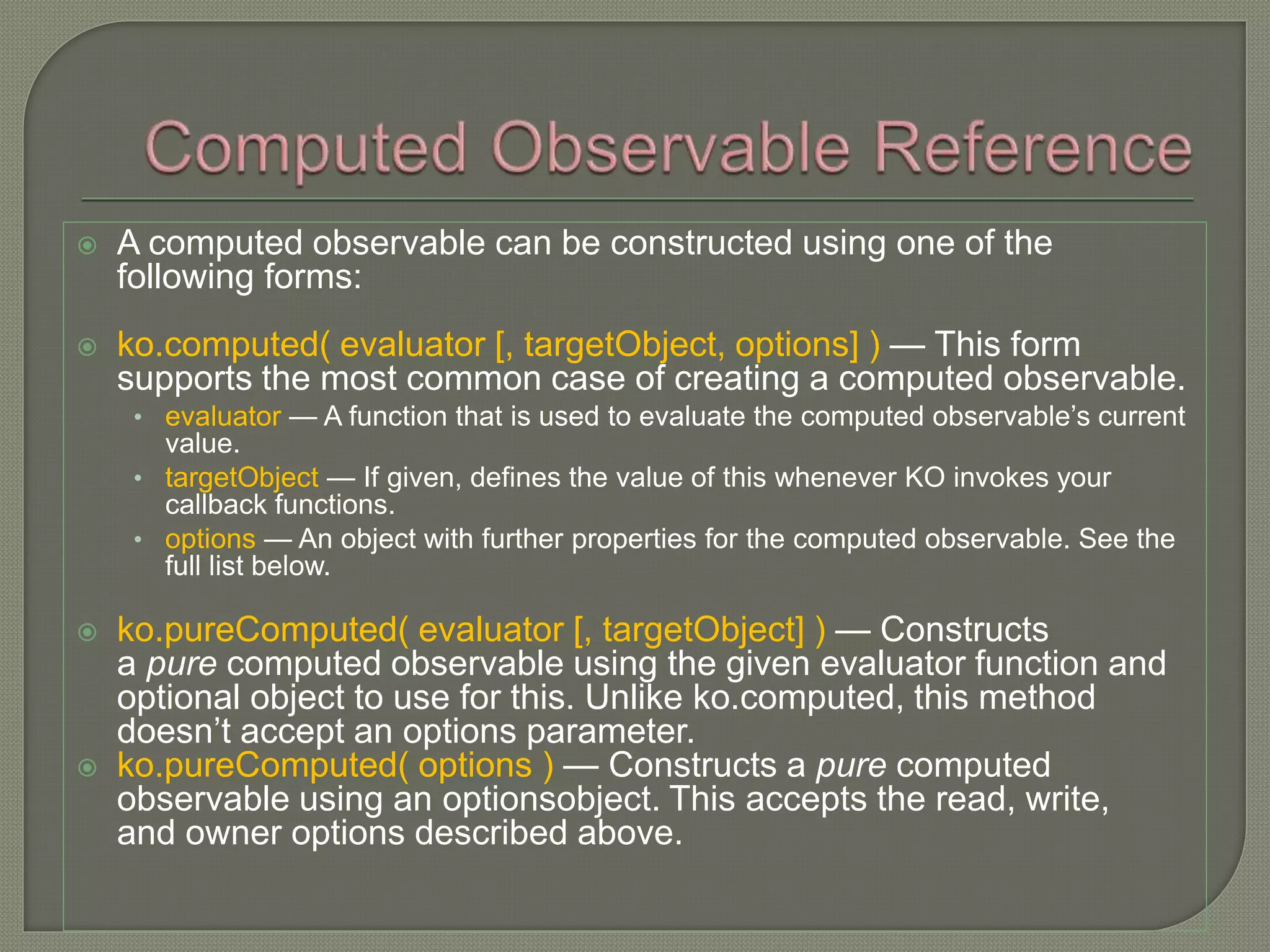 Knockoutjs Part 3 Computed Observables | PPTX