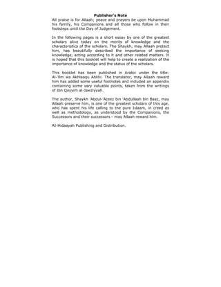 Knowledge by Sheikh Ibn Baaz by Allama Abdul Azeez Ibn Baaz ...